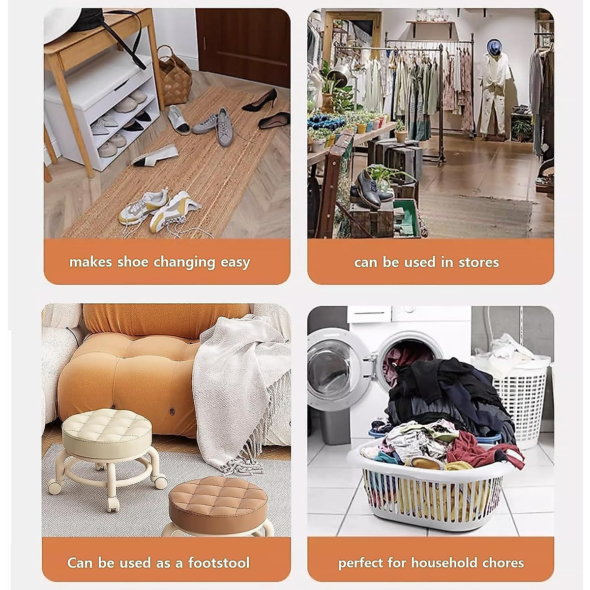 Aetherix Low Stool with Wheels, Pedicure Chair for Nail tech Low Rolling Stool, Shoe Changing Makeup Cleaning with Wheels, Pedicure, Massage SPA and Home, Low Seat with Wheels