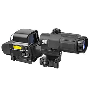 558+3X Sight, Optical Holographic Hybrid Sight with 3X Magnifier, 558 Green/Red Dot Reflex Sight Scope + G33 3X Magnifying Glass Combo, Quick Release Rollover Multiplier, for 20mm Rail Mount (Black)