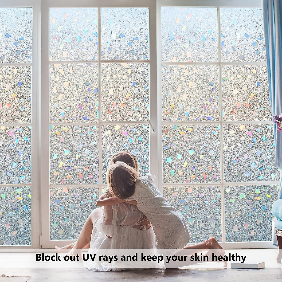 NINETREX Window Privacy Film,Stained Glass Frosted Window Film,Decorative 3D Vinyl Cling Decals,Static Cling Sticker Non-Adhesive for Home,Colorful Gravel,17.5 x 157.4Inches