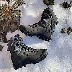 Manfen Women's Hiking Lightweight Waterproof Hunting Ankle Support Boots, Gray/Sky Blue, 8.5