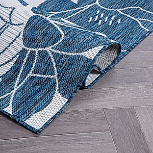 Rugshop Modern Floral Flowers Textured Flat Weave Easy Cleaning Outdoor Rugs for Deck,Patio,Backyard Indoor/Outdoor Area Rug 2' x 3' Navy