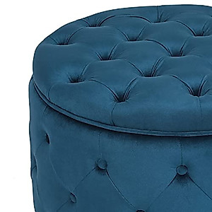 Homebeez Round Velvet Storage Ottoman, Button Tufted Footrest Stool Coffee Table for Living Room,24.8" L x 24.8" W x 15.4" H,Navy Blue
