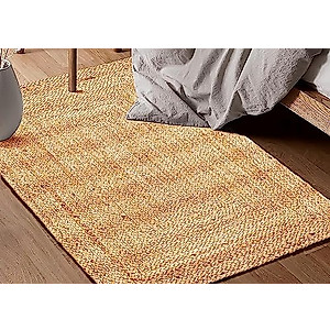 KEMA 2x3 Feet Handwoven Jute Braided Area Rug, Natural Yarn - Rustic Vintage Braided Reversible Rectangular Rug- Eco Friendly Rugs for Bedroom, Kitchen, Living Room, Farmhouse