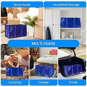 Simple Deluxe 10 Pack Moving Bags, Heavy Duty Storage Totes with Lids, Sturdy Handles& Zipper, Moving Boxes Alternative, Extra Large, for Clothes Packing, Moving Supplies, Blue