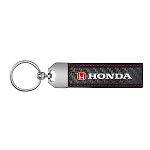 iPick Image Made for Honda Logo in Red Real Black Carbon Fiber Loop Strap Key Chain with Red Stitching
