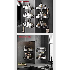 Hyuxinmy Bath Corner Shower Shelves Adhesive Caddy, Adhesive Bathroom Shelf Wall Mounted, No Drilling Kitchen Racks Shower Organizer Basket, Storage for Bathroom Kitchen (2silvery)