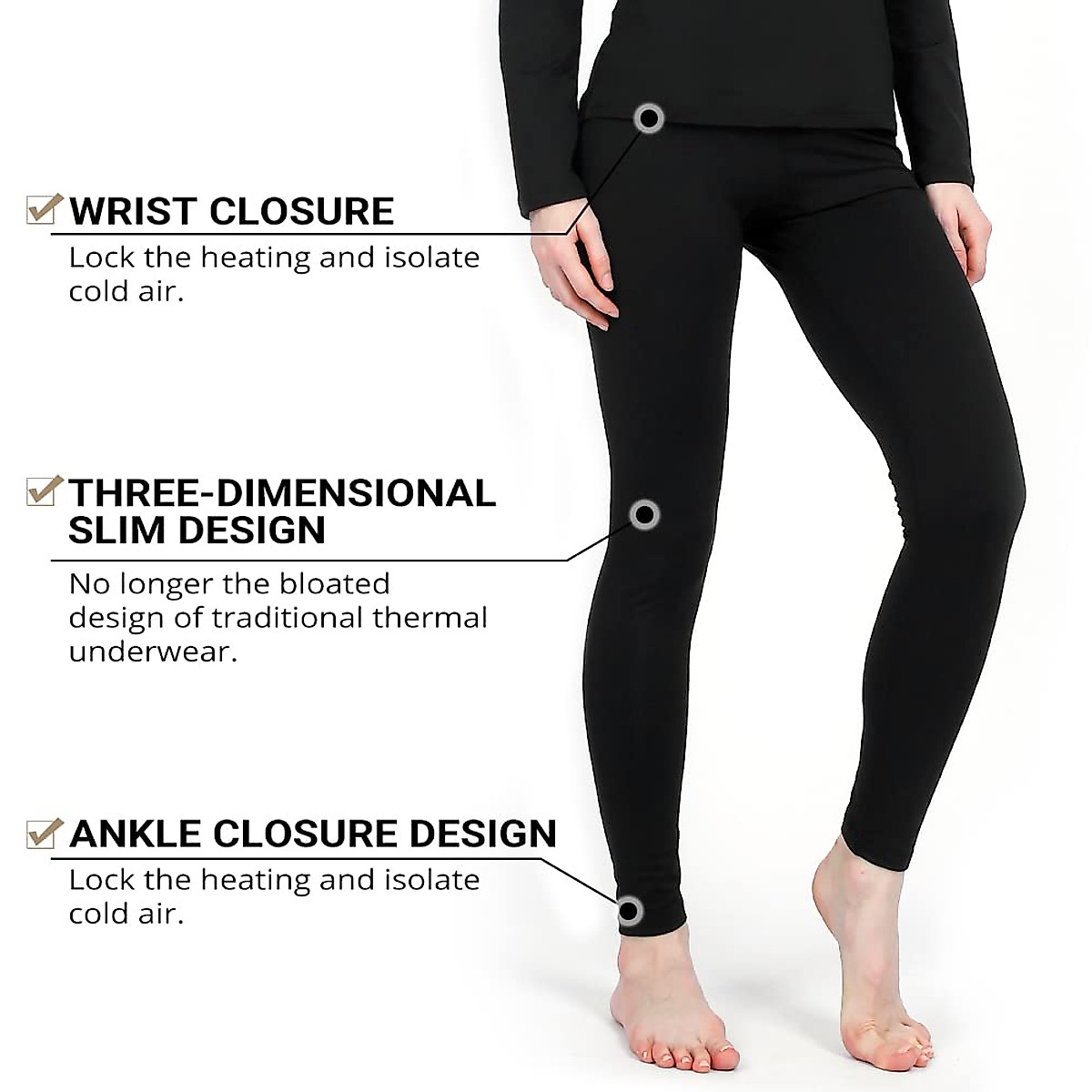 HEROBIKER Women's Thermal Underwear Set Long Johns Ultra Soft Thermal Pajama Top Bottom Black