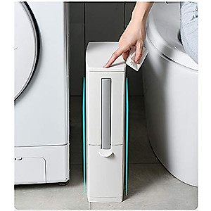 Huaqinglian Plastic Rectangle Slim Gap Trash Can Wastepaper Basket Bins 1.3 Gallon with Toilet Brush Holder Double Layer Garbage Can for Bathroom/Kitchen/Office (Grey)