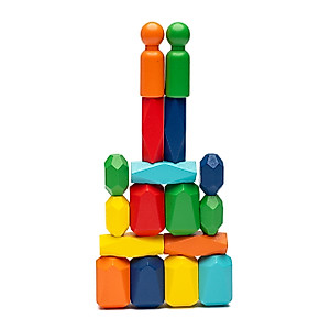 Niino 16 Pcs Wooden Blocks-Wooden Stone Balancing Blocks- Wooden Stacking Toys-Wooden Stones Building Blocks-Stacking Rocks-Colorful Natural Rainbow Stacking Sensory Toy… (20, Multicolor)