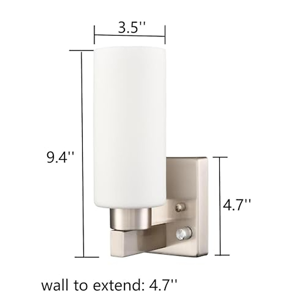 DEYNITE Modern Plug in Wall Sconce with Cord Brushed Nickel Bathroom Vanity Light with Milky White Cylinder Glass Shade Set of 2