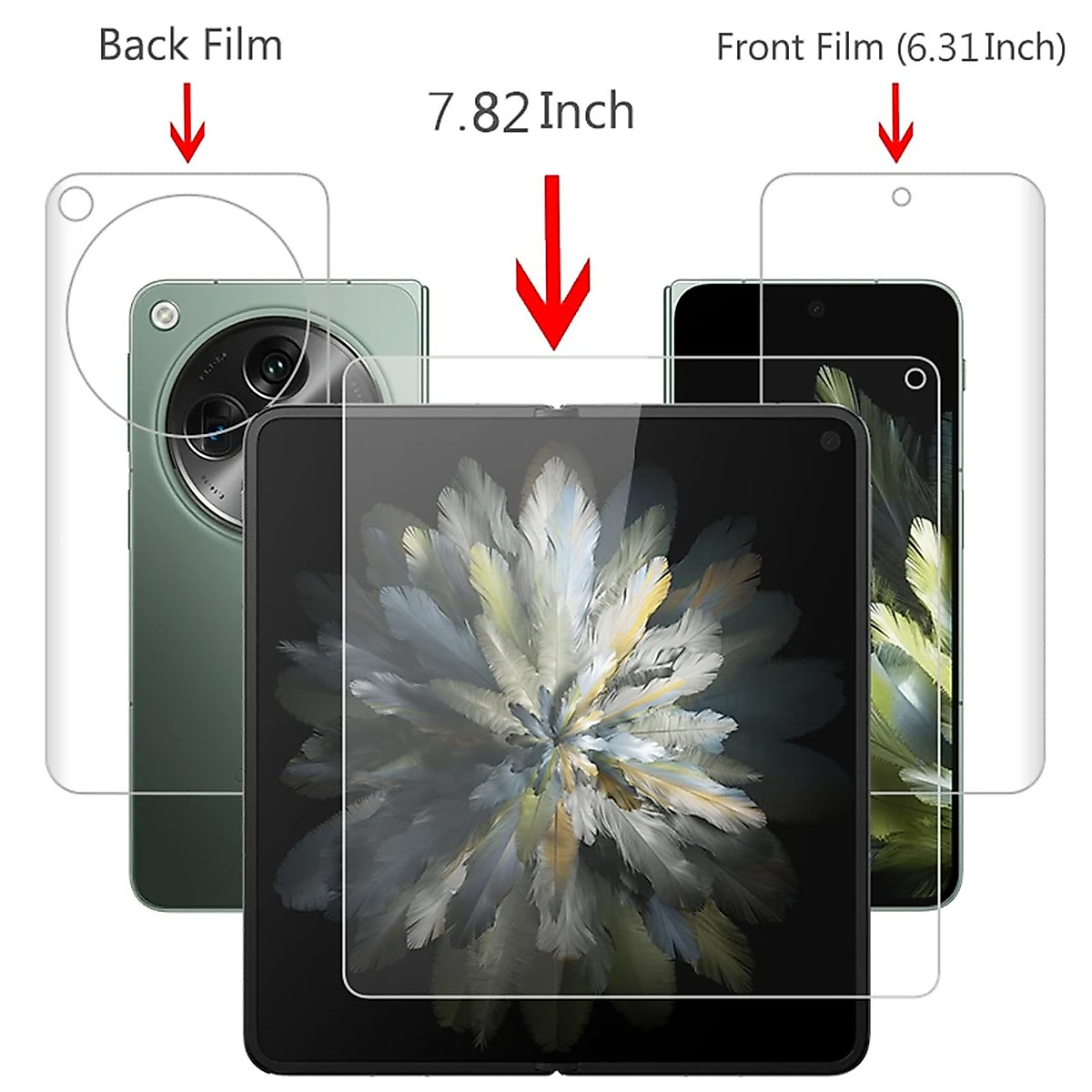 GZSO for Oneplus Open Fold Screen Protector 7.82" Clear TPU Anti-Fingerprints Hydrogel Full Cover Soft Screen Protector Film (3 in 1)