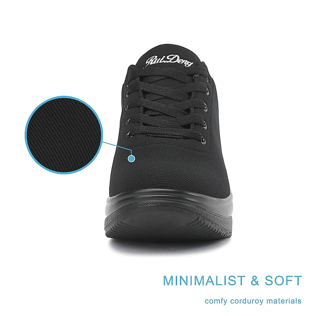 RUIDENG Sneakers for Women Cushion | Women Shoes for Work Whole Day Standing | 2 Inch Rocker Bottom All Black Size 7