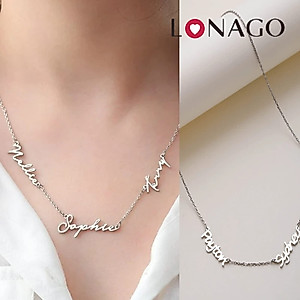LONAGO Personalized Name Necklace Custom Name Plate Necklace - One, Two,Three or More Names Necklace for Women
