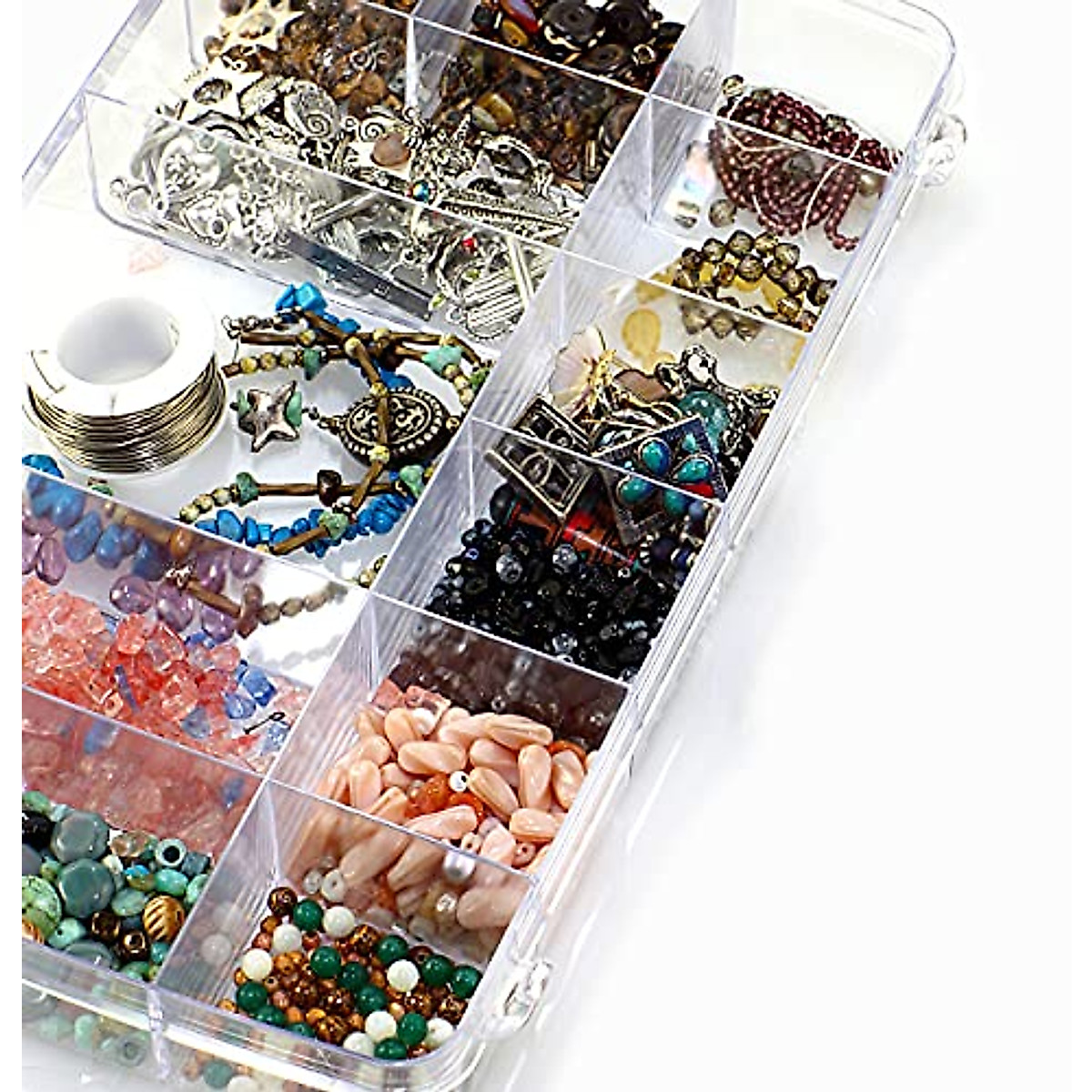 18 Grids Plastic Organizer Box with Dividers, Exptolii Clear Compartment Container Storage for Beads Crafts Jewelry Fishing Tackles, Size 7.9 x 6.2 x 1.2 in