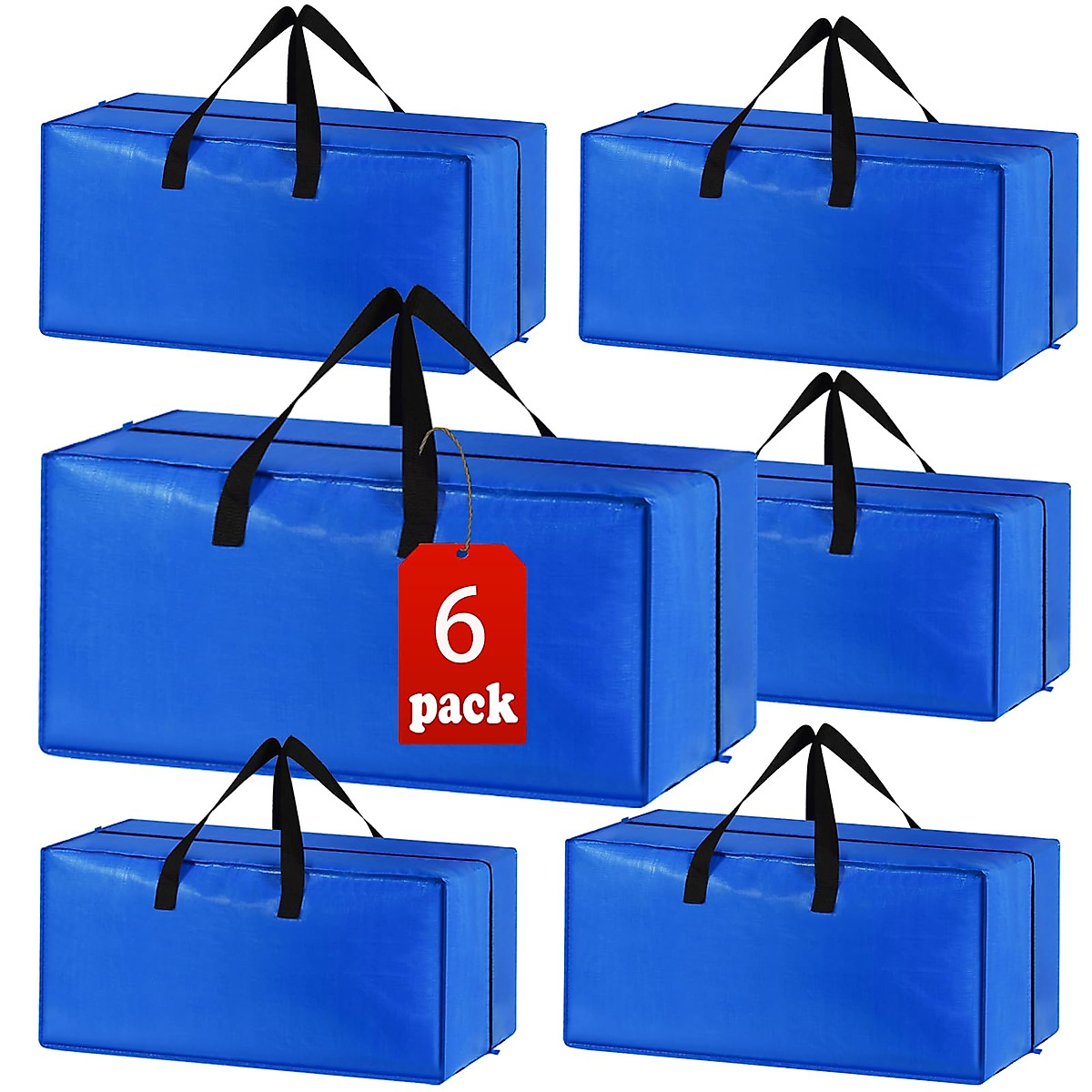 6 Pack Heavy Duty Extra Large Moving Bags Storage Tote - Strong Handles& Backpack Straps - Space Saving Storage Bags Alternative to Moving Boxes and Bins,Compatible with Ikea Frakta Cart, Blue