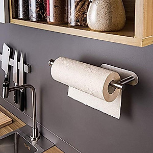 Paper Towel Holder Wall Mount, Under Kitchen Cabinet Paper Towel Holder - Self Adhesive/Drilling Towel Paper Roll Holder for Kitchen Bathroom, SUS304 Stainless Steel (Silver)