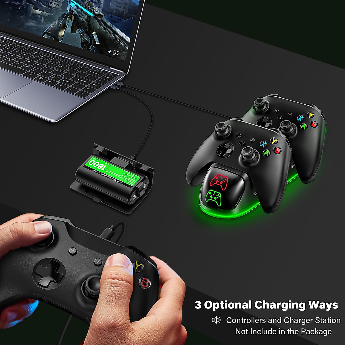 Rechargeable Xbox Controller Battery Pack,2x4800mWh(2x1800mAh) Batteries Pack for Xbox Series S|X/Xbox One S/One X/One Elite,Xbox Battery Charger with USB-C Cable,Xbox Accessories with 4 Cover(2 Pack)