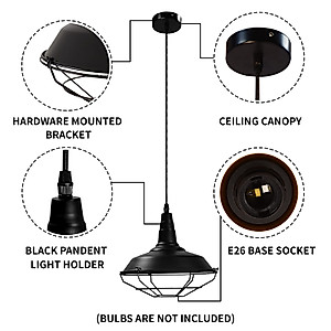 SESIMENT Farmhouse Pendant Light, Black Pendant Light, Industrial Pendant Light, Kitchen Pendant Light, Pendant Lights Kitchen Island,Island Pendant Lights for Kitchen,Bedroom, Living Room