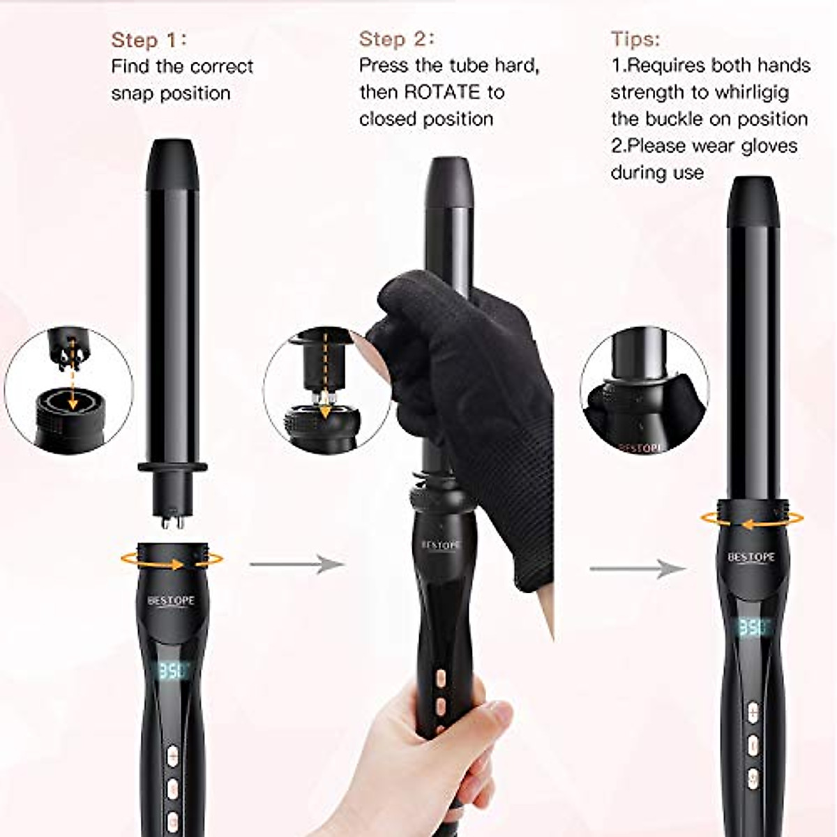 6 in 1 Curling Iron Set - BESTOPE PRO Curling Wand Iron with Interchangeable Barrels, 0.35”-1.25” Hair Curler Wand for Hairstyle, Instant Heat Up for All Hair Types (9 Piece Set)