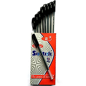 20 X Saino Softek Smooth Writing Black INK Ball Point Pens (Non Refillable) Direct Ink Fill Technology gives you perfect ink flow for smoothest writing, Black, 20 count