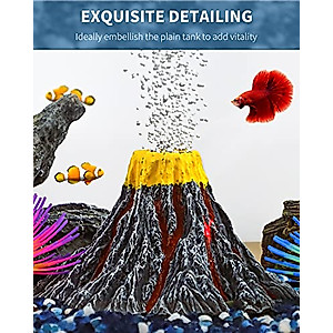 Uniclife Aquarium Volcano Ornament Kit Realistic Resin Volcanic Decoration with Air Stone Bubbler Colorful LED Light Decor for Fish Tank Landscape Addition and Oxygenation
