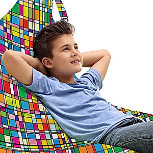Lunarable Geometric Lounger Chair Bag, Modern Energetic Illustration with Colorful Squares Contemporary Design Art Print, High Capacity Storage with Handle Container, Lounger Size, Multicolor