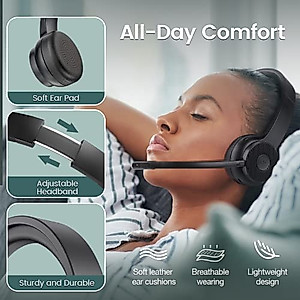 Bluetooth Headset V5.2, Wireless Headset for PC with AI Environmental Noise Cancelling Microphone (ENC), 2.4G USB Adapter, 55Hours Playtime, Stereo, Calls/Music Mode, On Ear Computer Headphones