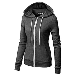 H2H Women's Slim Fit Basic Zip Up Hoodie Sweatshirt Lightweight Long Sleeve with Pocket CHARCOAL US M (CWOHOL030)