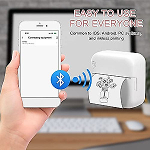 NINEFOX Portable Thermal Printer, Pocket Printer with 13 Rolls Paper Bluetooth Wireless Smart Printer Compatible with iOS + Android for Photo Office Label Study Notes Kids Gift