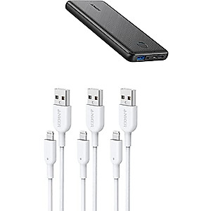 Anker 313 Power Bank & Powerline II Lightning Cable (3 Pack), Compatible with iPhone SE 11 11 Pro 11 Pro Max Xs Max XR X, iPad, and More