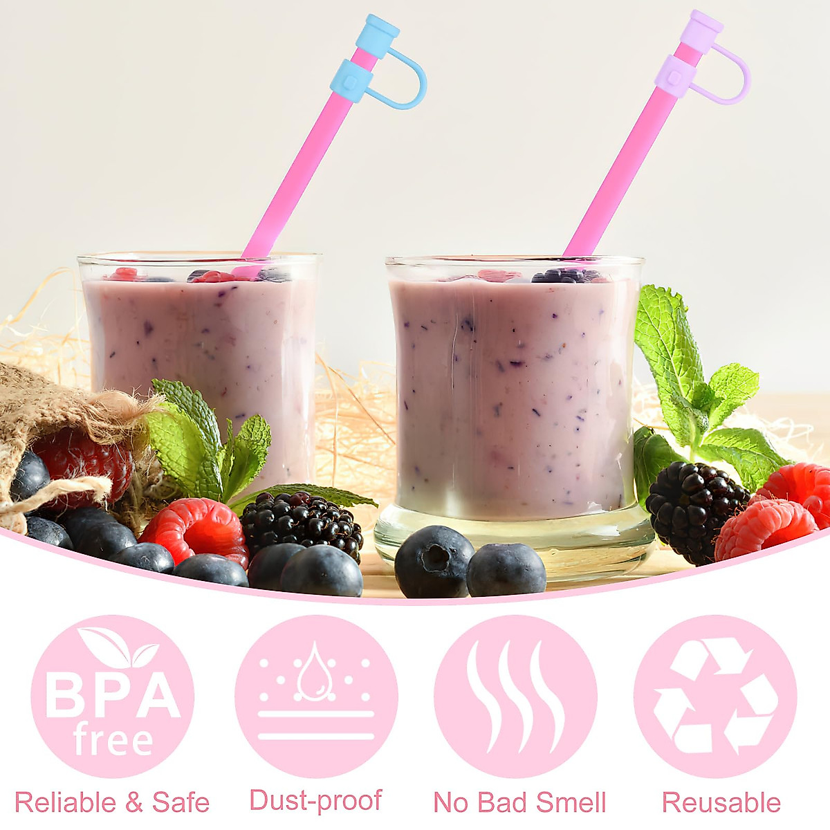 BOUBONI 10 Pieces Silicone Straw Cover Set Reusable Drinking Straw Tips Compatible with 6-8mm Straws 10 Colors Available Perfect for Traveling, Picnicking, Fitness, Party Decoration and Protection