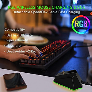 Mouse Charging Dock for Razer Wireless Mouse Viper Ultimate Naga pro DeathAdder V2 Pro and Basilisk Ultimate Magnetic Charging RGB Lights Status Indicator Gecko Feet (RGB)