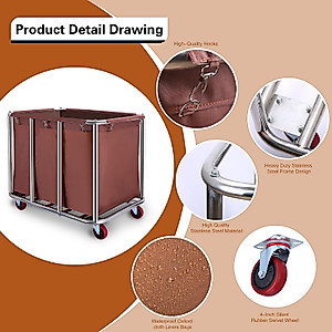 Commercial Laundry cart with Wheels,400L Large Laundry Basket with Wheels,Laundry Hamper on Wheels Heavy Duty with Steel Frame and Oxford Cloth, 440Lbs Load (Brown)