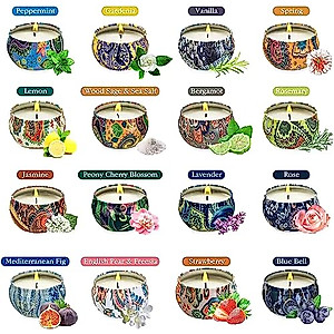 16 Scented Candles Gift,Natural Soy Wax Aromatherapy Candles,Small Portable Tin Candles Set for Mom,Women,Teachers, Colleagues and Friends,2.5 OZ