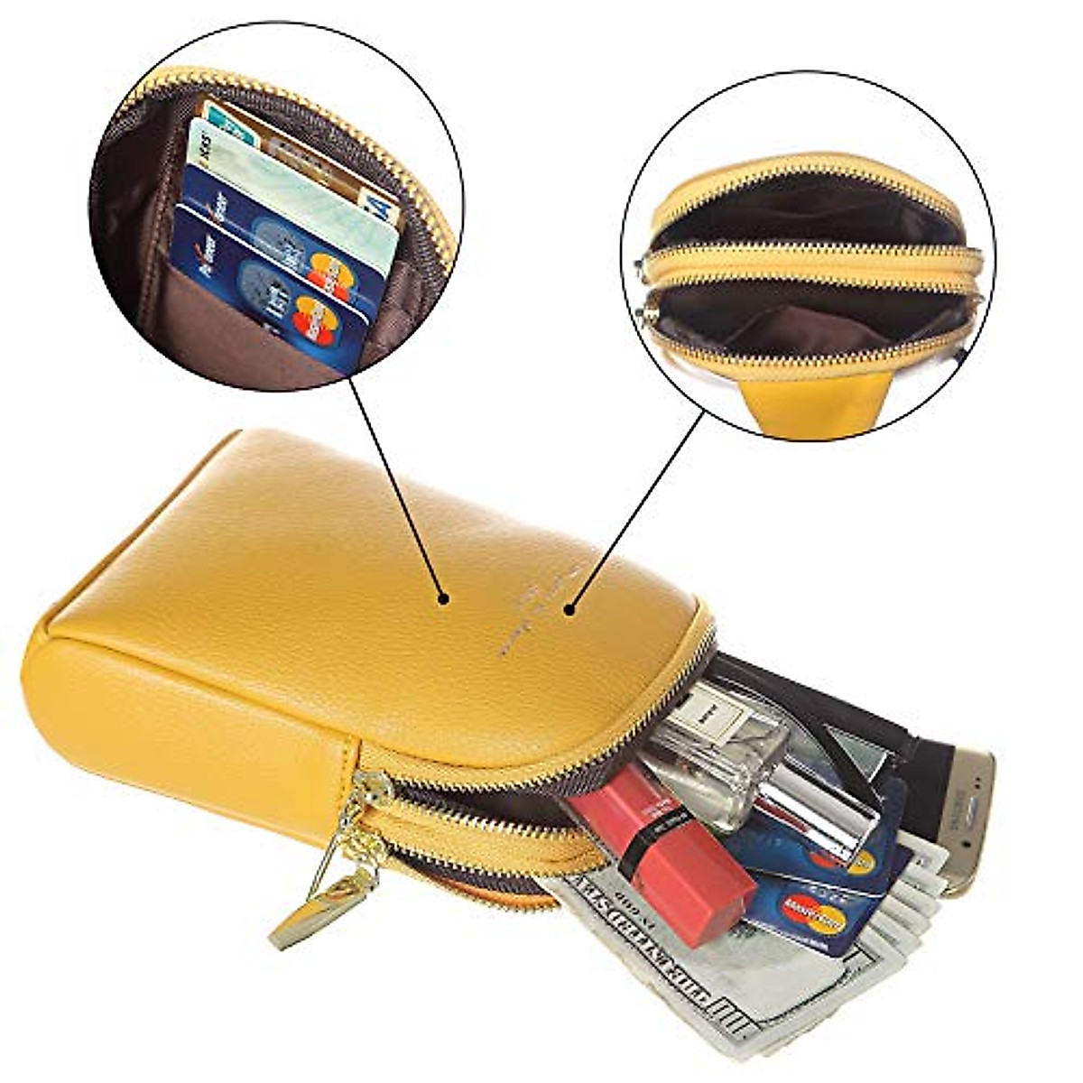 INICAT Small Crossbody Sling Bags Faux Leather Cell Phone Purse for Women(No Touchscreen-yellow)