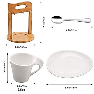 TRSPCWR Espresso Coffee Cup Set of 6, Ceramic Coffee Tea Cup Set 2.5oz with Holder and Saucer Service, Turkish Coffee Cup for Home Office Tea Coffee, White