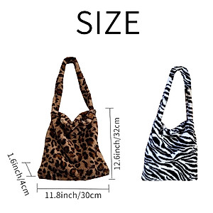 SUVIA Women Girls Fluffy Shoulder Bag Cute Bear Plush Handbag Flower Clutch Bag Leopard Underarm Bag Faux Fur Shopping Dating Cow Large Tote Handbag Purse (D: Brown Leopard)