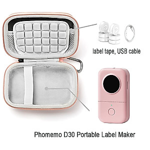 Hard Travel Carrying Case for Phomemo D30 Label Maker Portable Mini Thermal Label Printer and It's Accessories, Protective Storage Bag - Rose Gold