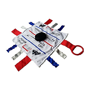 Baby Jack & Co 10x10” Hockey Sports Lovey Sensory Plush Blanket - Tag Toys for Babies - Baby Stroller Toys - Learn Shapes, Letters & Colors - MVP Baby Puck Toy & Baby Sports Gift w/Stroller Clip