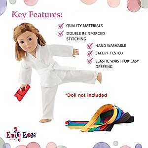 Emily Rose 18 Inch Doll Karate Clothes & Accessories Taekwondo Martial Arts Gift Set - includes all 9 Color Accessory Belts | Gift Boxed! | Compatible with 18" American Girl Dolls