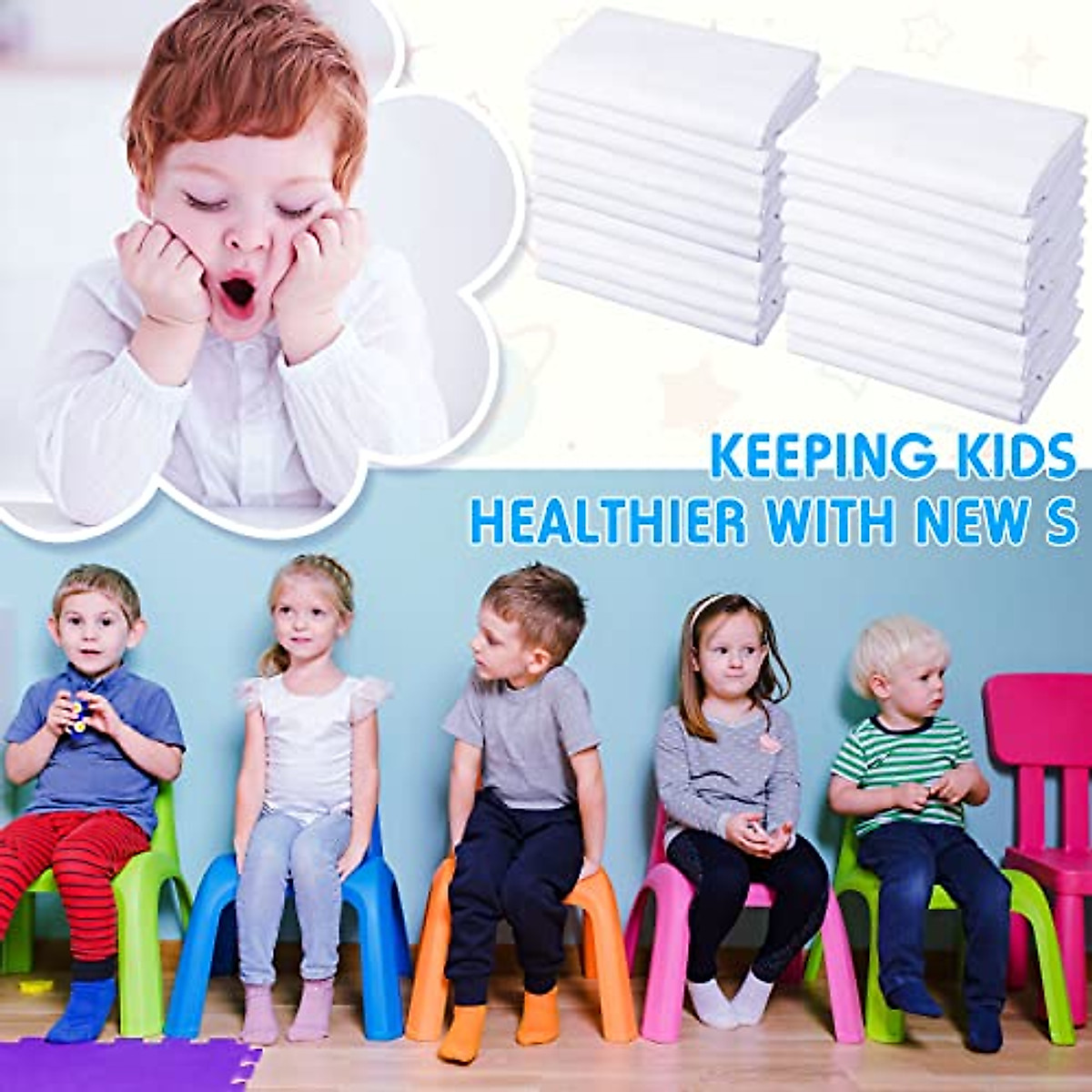 20 Pcs Daycare Cot Sheets for Toddler and Preschool Pure Cotton Breathable Fabric White Cot Sheets Standard Daycare Cot Bed Fitted Sheet for Boys and Girls, 51.18'' W x 23.62'' L (20 Pcs)