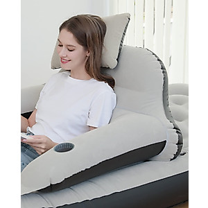 JEAOUIA Queen Air Mattress for Tents Camping - 9" Raised Portable Double Inflatable Couch with Soft Backrest Patch Kit - Blow Up Bed for Car Travel/Overnight Outdoors/Family Leisure