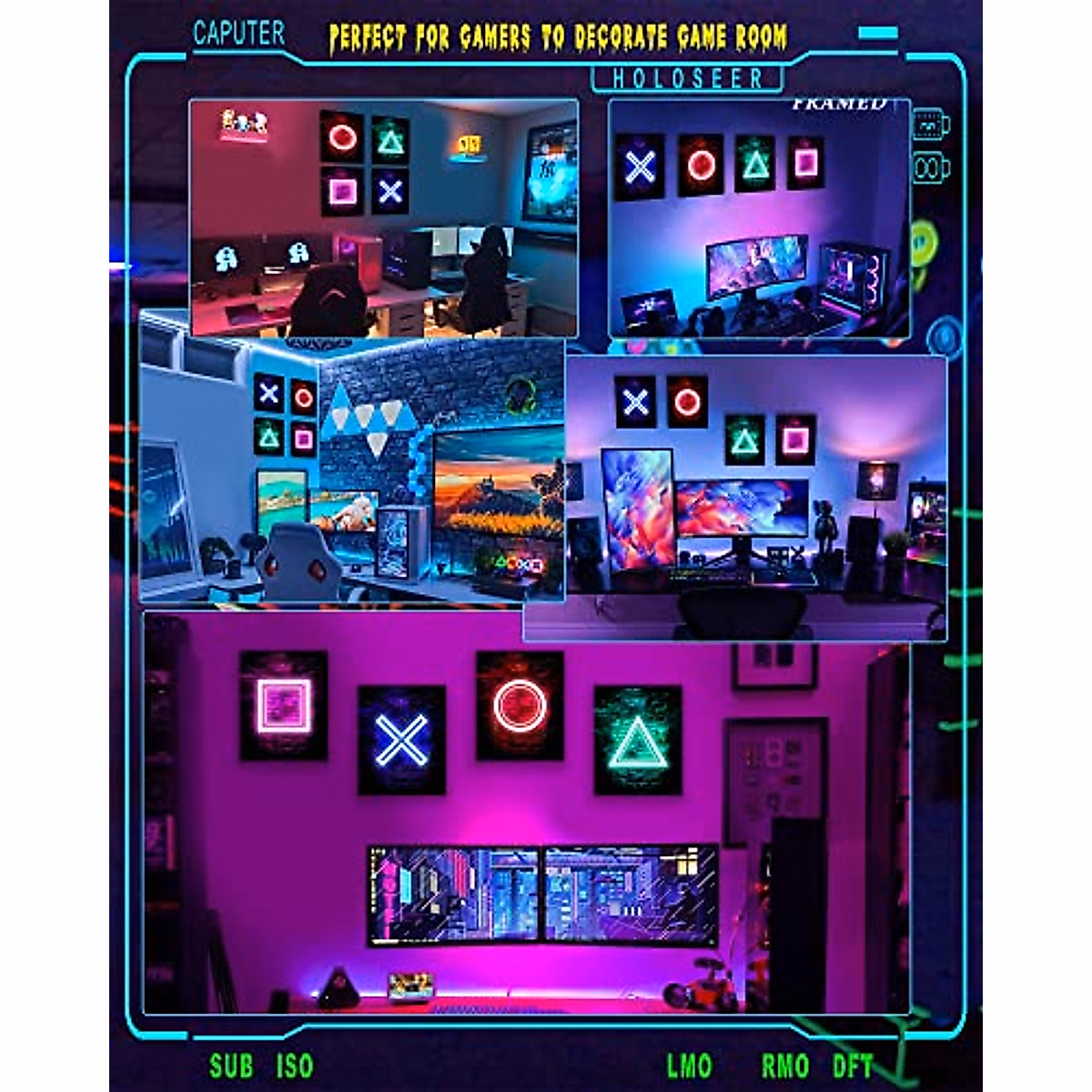 Gamer Room Decor for Boys - Gaming Wall Art - FRAMED 8"x10" - PRINTED Neon Gaming Room Decor - Posters for Boys Room - Video Game Decor - Gaming Wall Decor