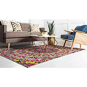 Unique Loom Vita Collection Bright Bohemian Over-Dyed Circular Floral Patterned Traditional Vintage Area Rug, 8 ft x 10 ft, Multi/Yellow