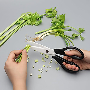 Kitchen Scissors 8" All Purpose Scissors Black Comfort ABS Grip White Sharp Ceramic Blades Cutter Blunt Tip Safe Cutting Gadgets Shears for Food Craft Home Office Classroom