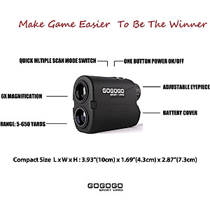 Gogogo Sport Vpro Laser Golf/Hunting Rangefinder, 6X Magnification Clear View 650/1200 Yards Laser Range Finder, Lightweight, Slope, Pin-Seeker & Flag-Lock & Vibration (650 Yard)