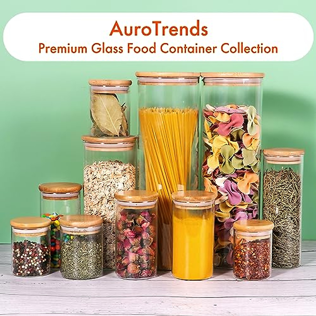 AuroTrends 18oz Glass Food Storage Containers with Lids 6Pack, 540ml Glass Storage Containers with Lids/Stickers/Marker- 540ml Glass Jars with Lids (18 fl. oz, Set of 6)