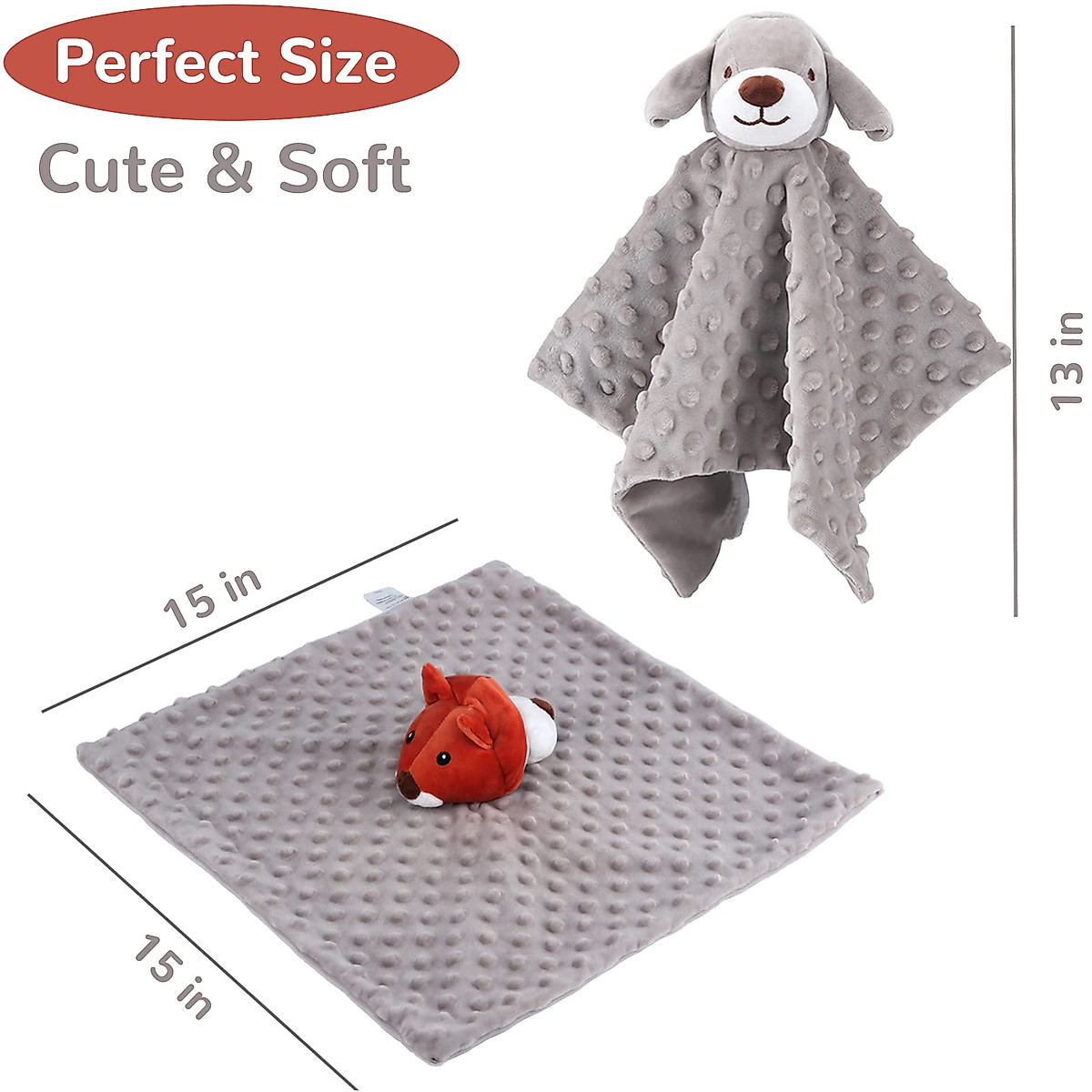 Baby Security Blankets Fox and Puppy for Newborn Babies 2 in 1 Stuffed Animals Gift for Toddler and Infant Super Soft Minky Dot Fabric 15 Inch