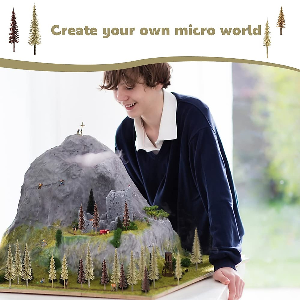 LUEYAO Mini Model Miniature Trees Mixed Train Scenery Architecture Trees Fake Trees for DIY Crafts Building Model Scenery Landscape Brown 1.8-3.9 inch 48 PCS