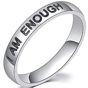 Jude Jewelers 4mm Stainless Steek I am Enough Encouragement Inpiration Mantra Graduation Wedding Band Stackable Ring (Silver, 7)